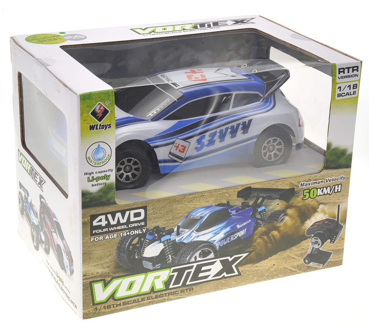 1/18 Vortex Rally RC Car 4WD Electric 2.4GHz Blue - Zandatoys