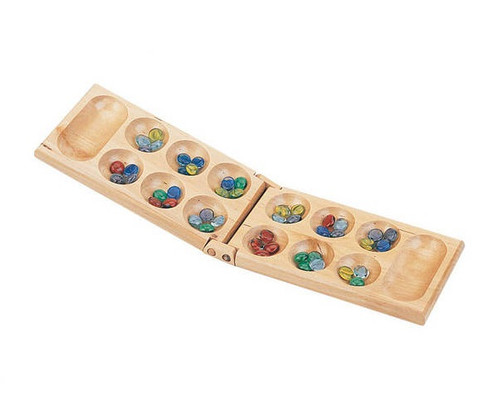 Wooden folding Mancala with Glass Beads - Zandatoys