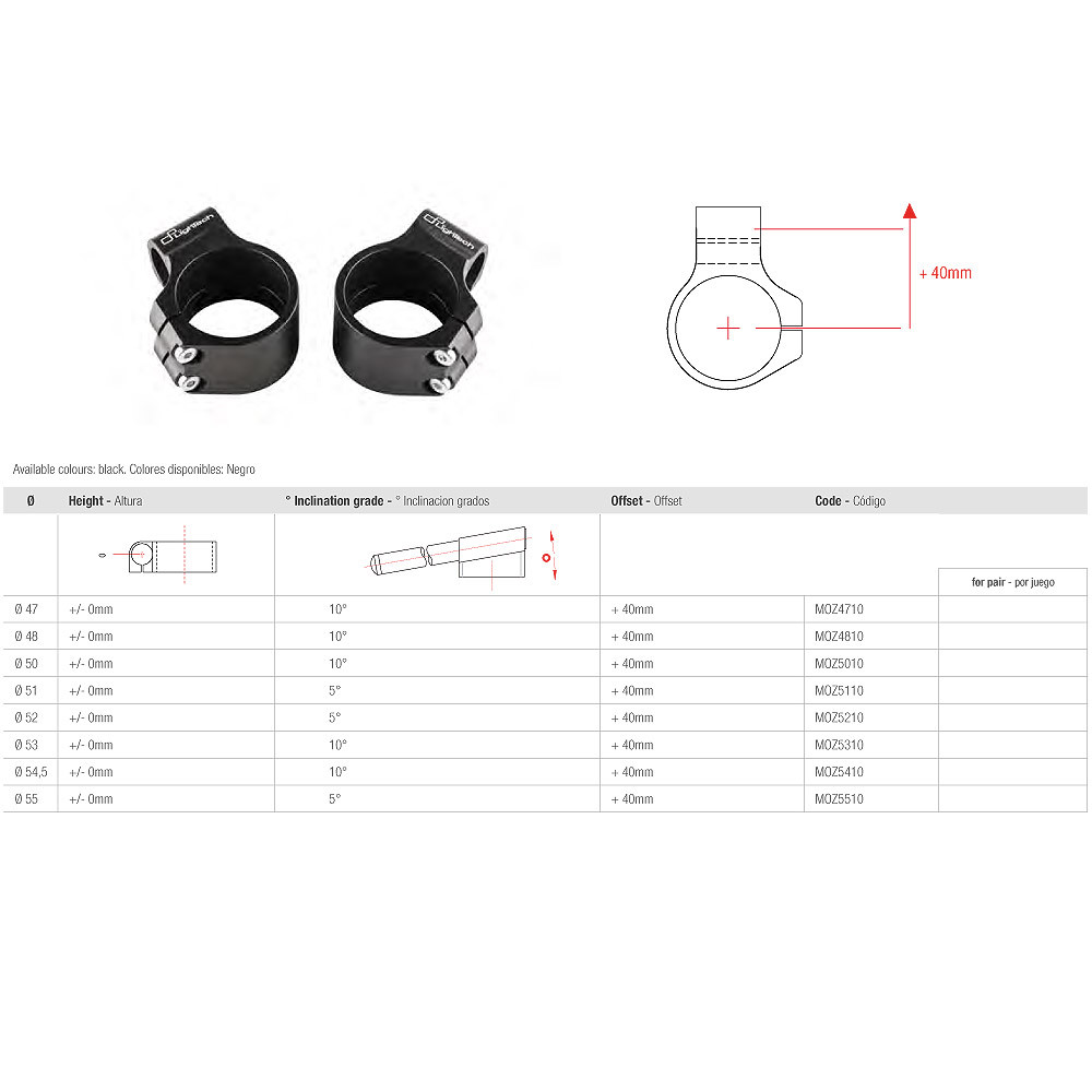 Lightech 40mm Offset Clip Ons Sportbike Track Gear