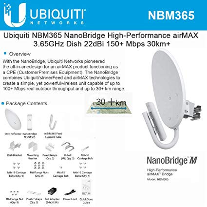 Ubiquiti NBM365 NanoBridge M365 airMAX 3.65GHz 22dBi ( NB-OD3 NOT INCLUDED)