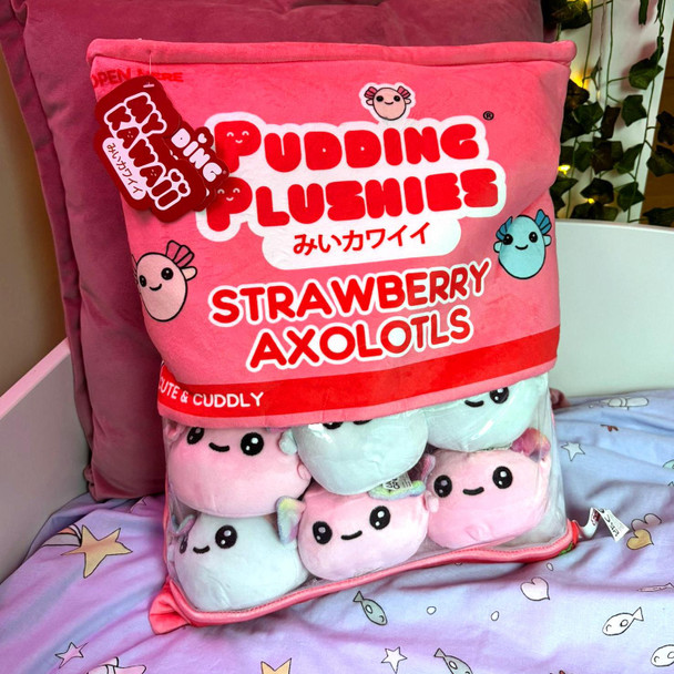 My Kawaii Pudding Plushies - Strawberry Axolotls Snack Pillow - The Toy ...