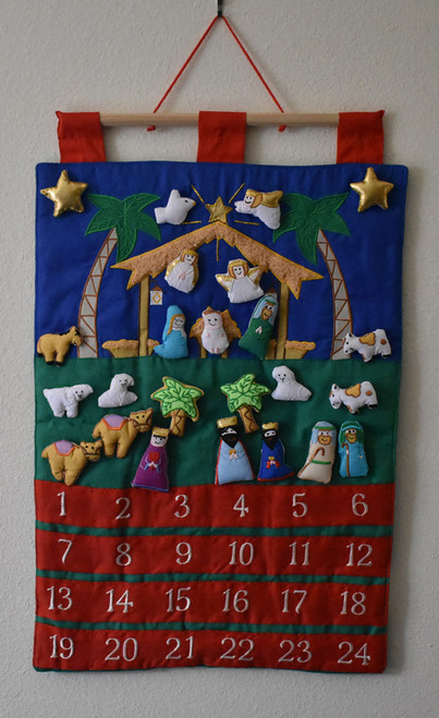 Embroidered Fabric Advent Calendar, 25" X 16" with 24 velcro pieces to ...