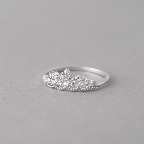 CZ Princess Tiara Ring White Gold - kellinsilver.com