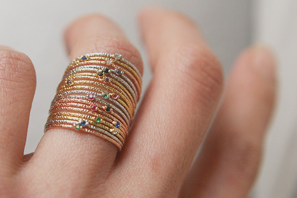 Color Stone Textured Tin Rings Rose Gold Set of 6 - kellinsilver.com