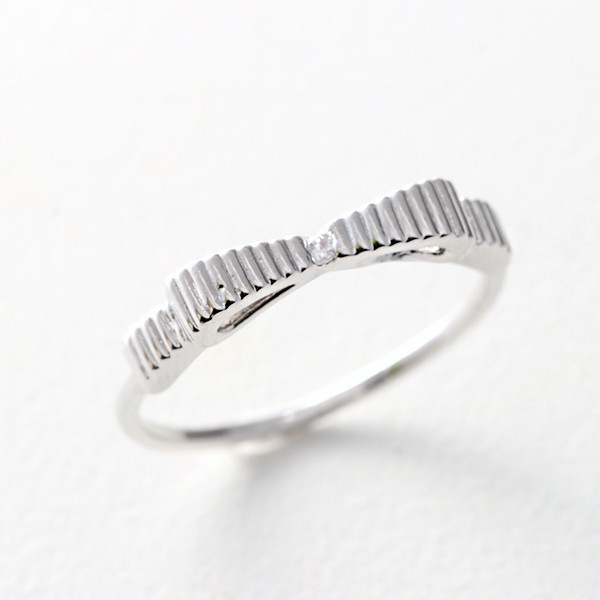 CZ Simple Bow Ring White Gold - kellinsilver.com