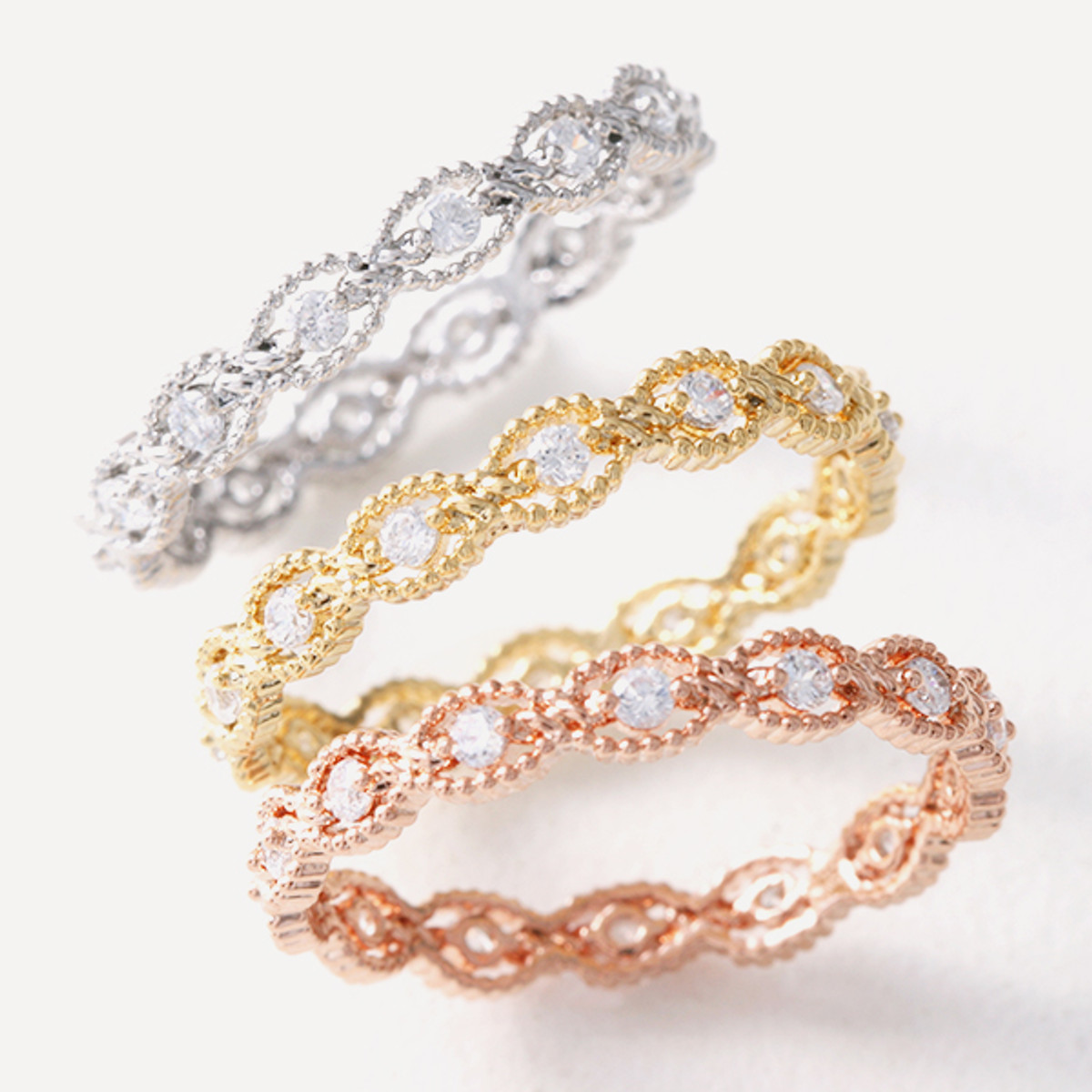 Milgrain Wave Eternity Band Ring Rose Gold - Kellinsilver.com