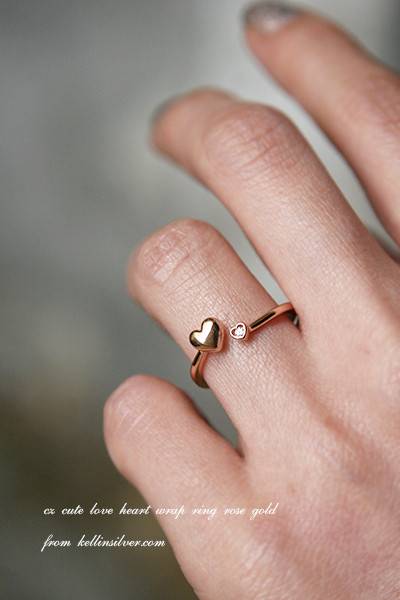 CZ Cute Love Heart Wrap Ring Rose Gold - kellinsilver.com