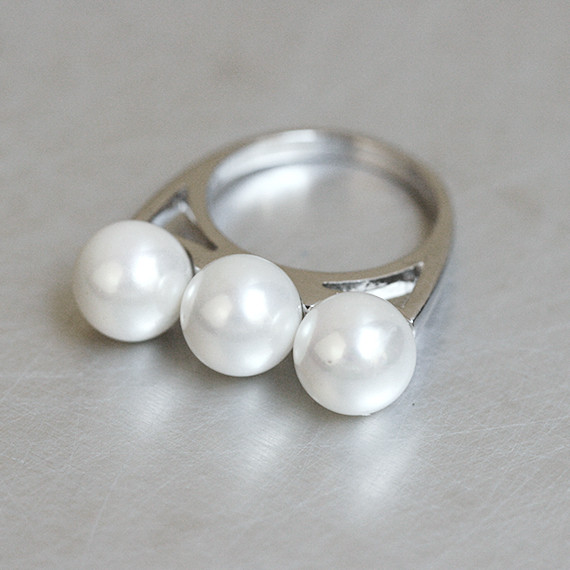Three Shell Pearl Bar Ring Sterling Silver - kellinsilver.com