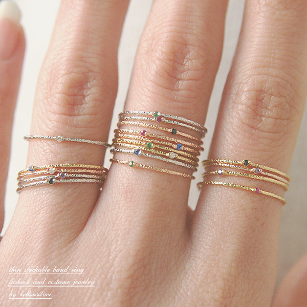 Color Stone Textured Tin Rings Rose Gold Set of 6 - kellinsilver.com