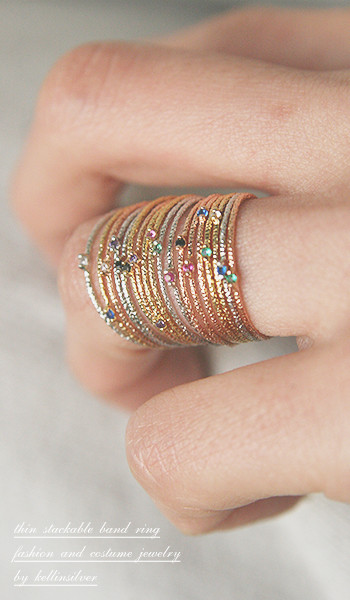 Color Stone Textured Thin Rings White Gold on Sterling Silver ...