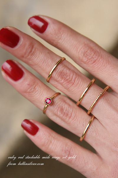 Ruby Red Stackable Rings Gold Set of 5 - kellinsilver.com