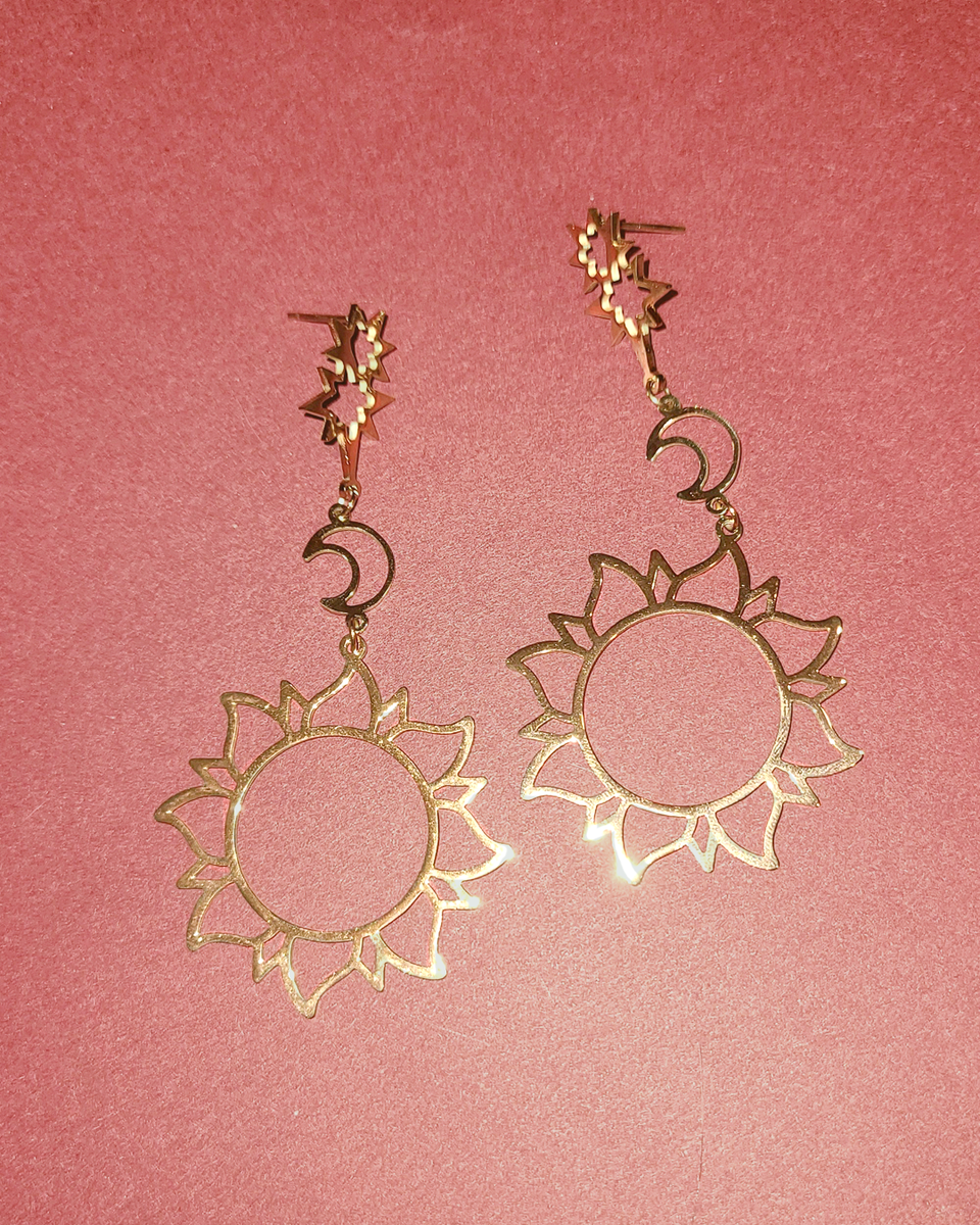 Gold Sun Spike Hoop Earrings - kellinsilver.com