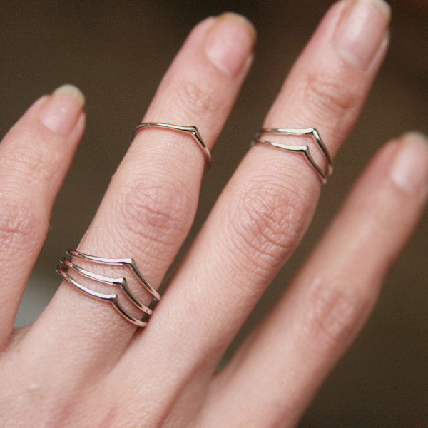 White Gold Triple Chevron Knuckle Wrap Rings Set of 2 - kellinsilver.com