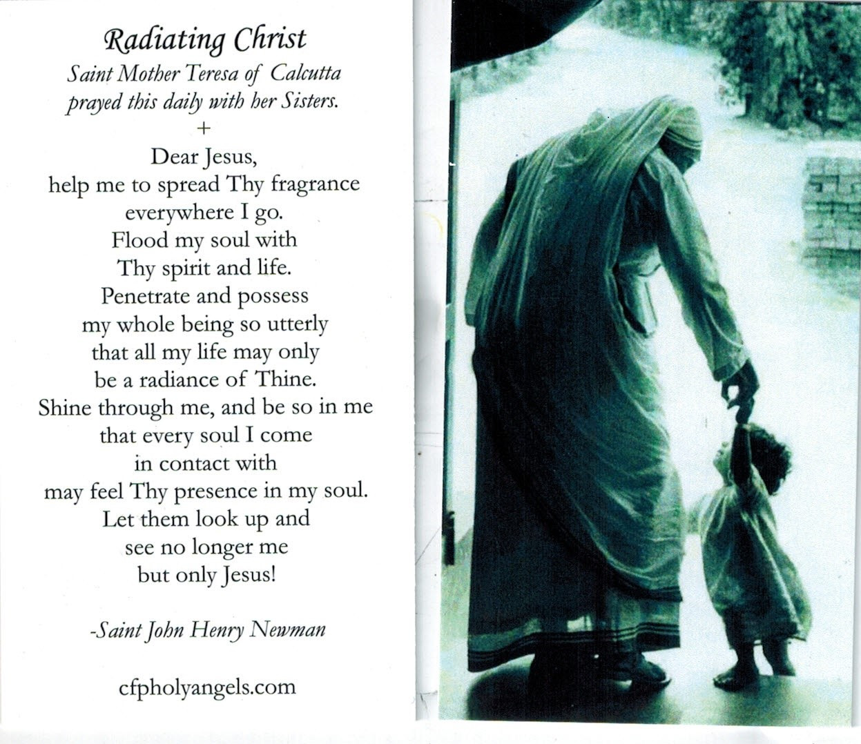 Radiating Christ Prayer Card John Henry Newman Mother Teresa of Calcutta