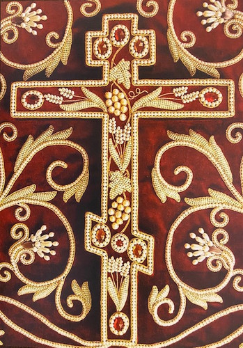 Embroidered red /gold Cross Greeting Card - Blank inside