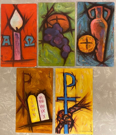 Liturgical Symbols Colorful Holy Cards - set of 5 - Vintage