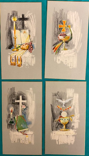 Sacramental Symbols- Grey Background Holy Cards - Set of 4