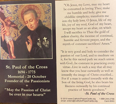 St. Paul of the Cross Prayer Card - Confraternity of Penitents Holy ...