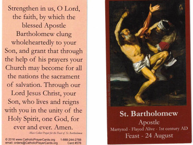 Saint Bartholomew (Saint Nathaniel) Prayer Card
