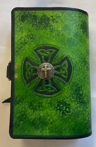 Green Celtic Cross - 4 Volume Leather Breviary Cover - Hand-Crafted