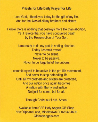 Priests for Life Daily Prayer Life Card