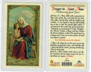 Prayer to St. Anne, Laminated prayer card