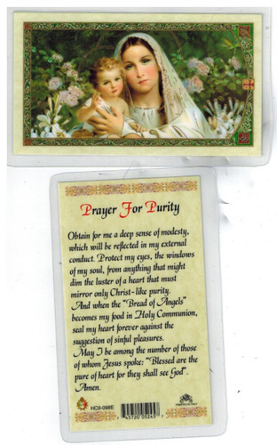 Laminated Prayer Card of our Lady “Prayer for Purity”.