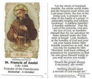 St. Francis of Assisi Prayer Card (RR334-FRANCIS)