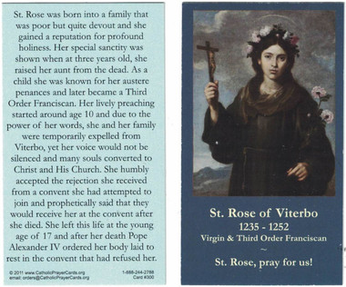 Saint Rose of Viterbo Biography and Prayer Card Teenage Girl Model Saint