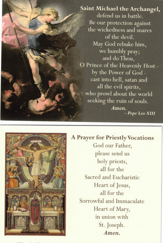 Prayer to Saint Michael and Prayer for Priestly Vocations Prayer Card
