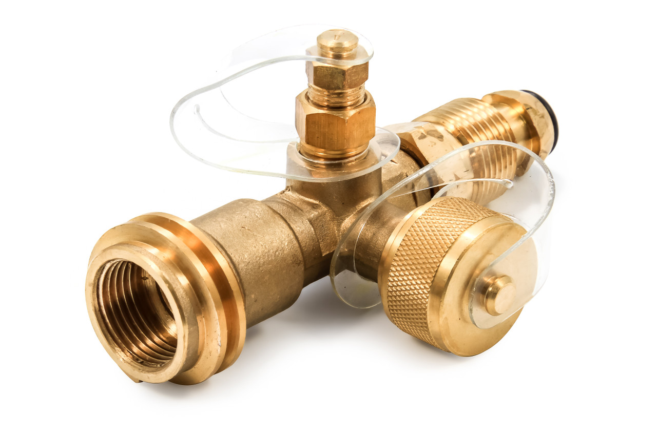 Brass Tee w/4 ports, Clamshell 59113 - Camco Dealer
