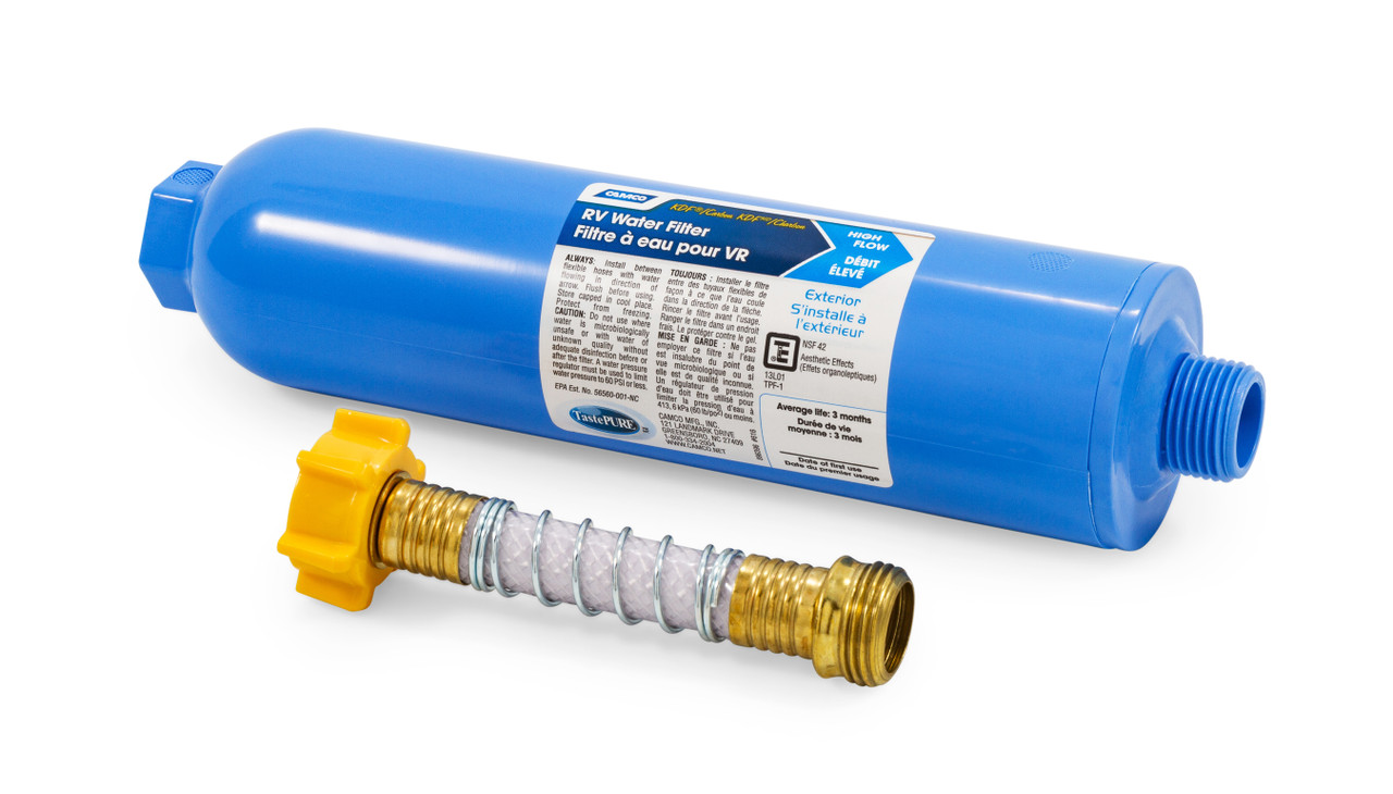 Camco TastePURE RV/Marine Water Filter with Flexible Hose Protector ...