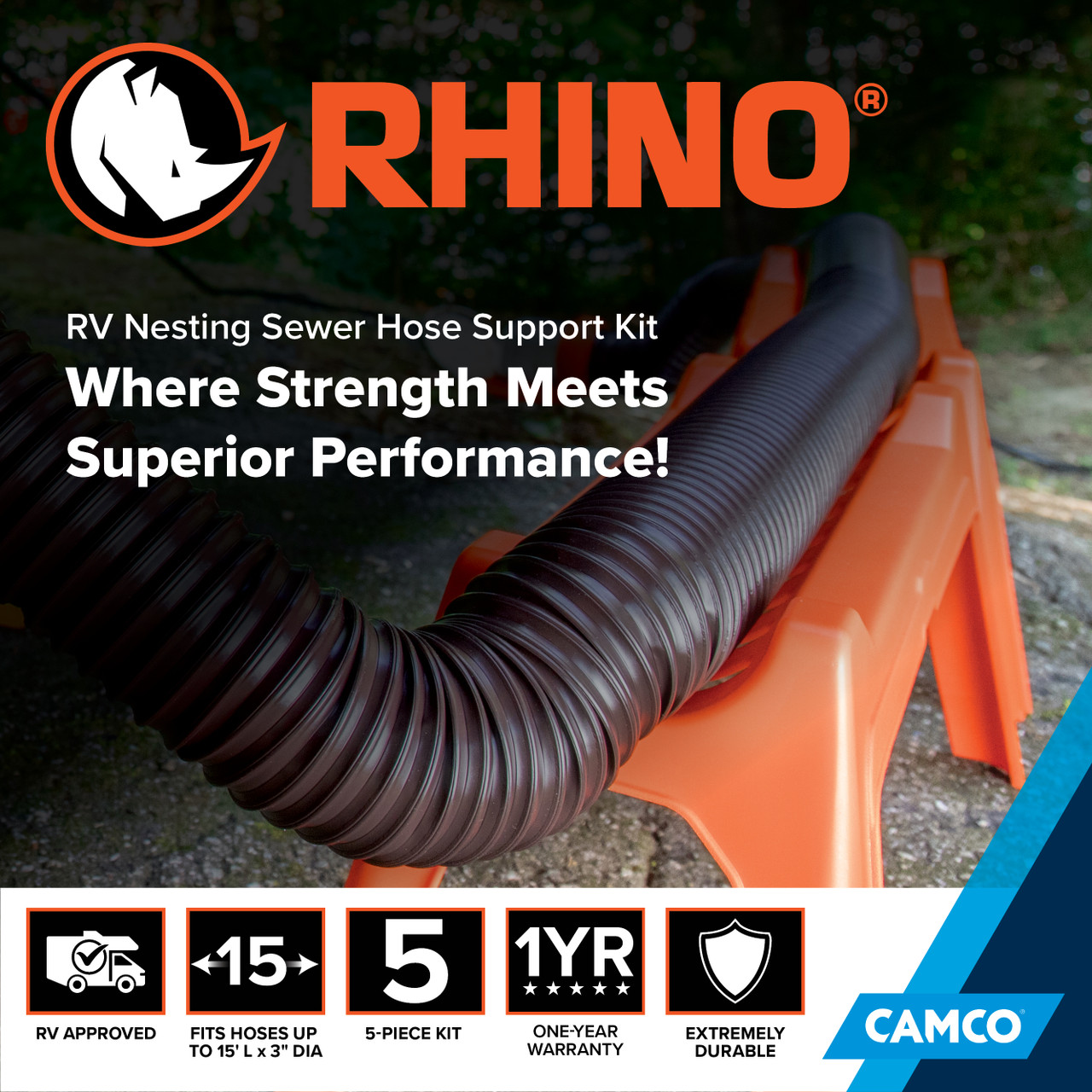 Camco Rhino Camper/RV Sewer Hose Support Kit – Effortless Drainage Over ...