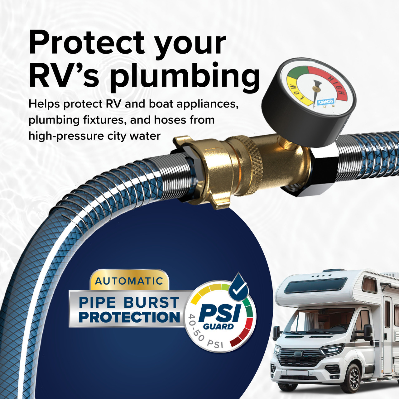 Camco Brass Marine/RV Water Pressure Regulator with Gauge–Protects RV ...