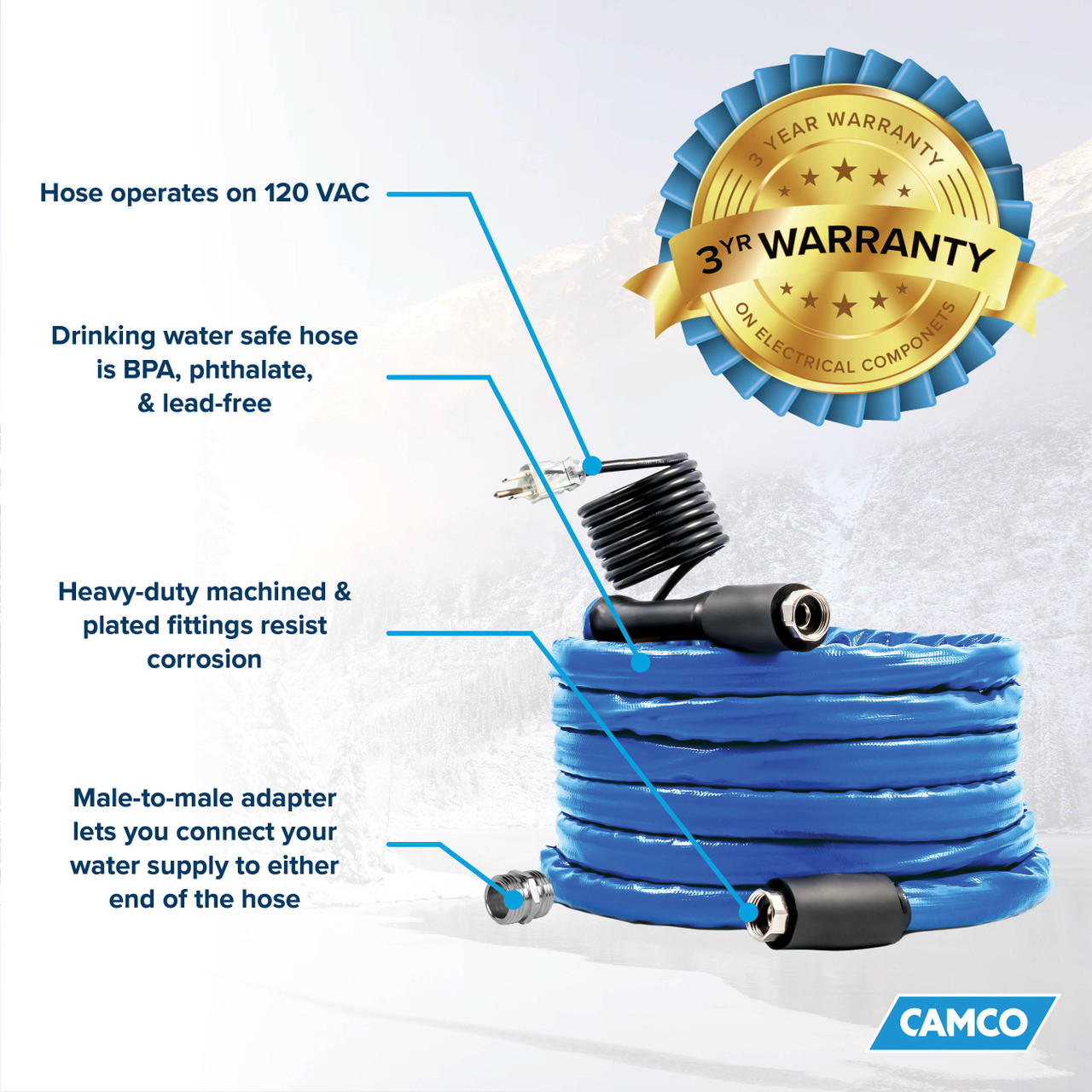 Camco Heated Drinking Water Hose, -40° F, 25-Foot, 5/8-Inch ID 22922 ...