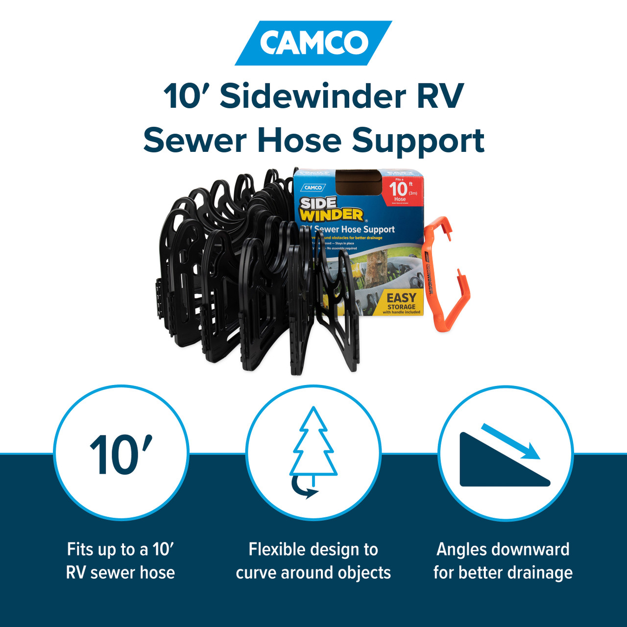Camco Sidewinder Plastic RV Sewer Hose Support, 10-Foot 43031 - Camco ...