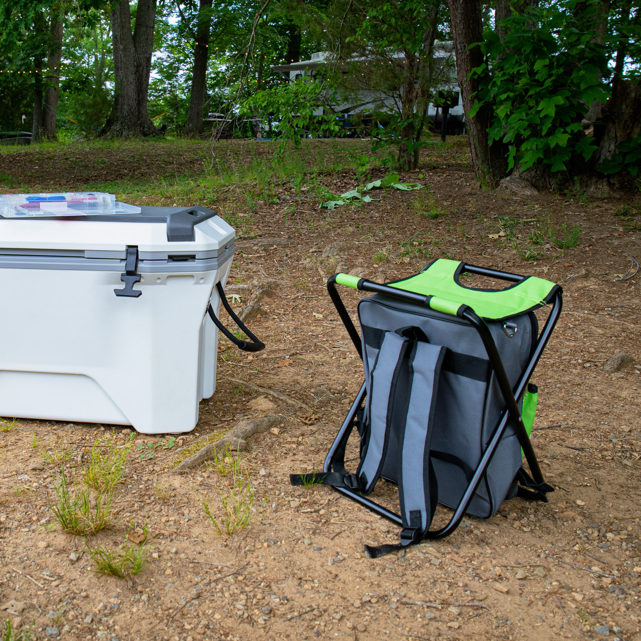 Camping Stool Backpack, Cooler Green 51909 - Camco Dealer