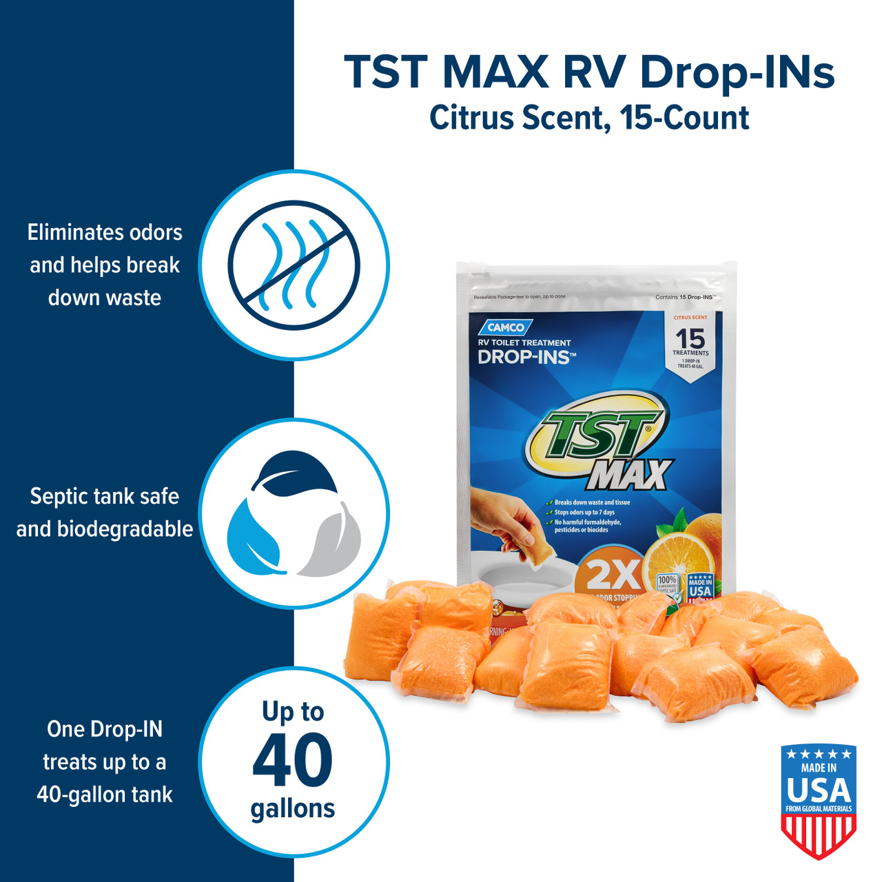 TST MAX RV Toilet Treatment Drop-INs, Citrus Scent, 15-Count 41189 ...