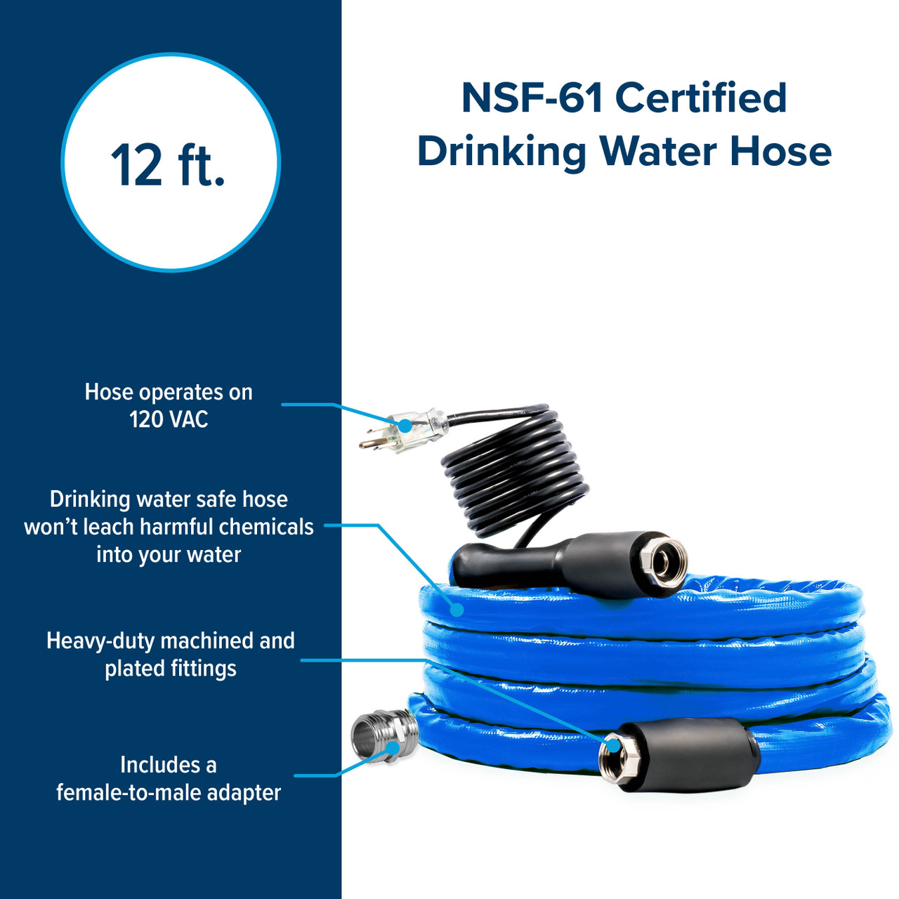 Camco 12-Foot Heated Water Hose for RV – Water Line Freeze Protection ...