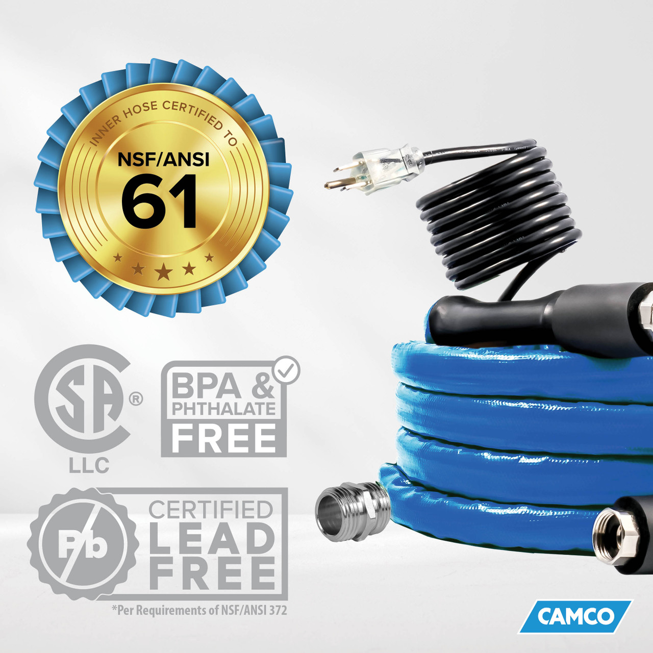 Camco 12-Foot Heated Water Hose for RV – Water Line Freeze Protection ...