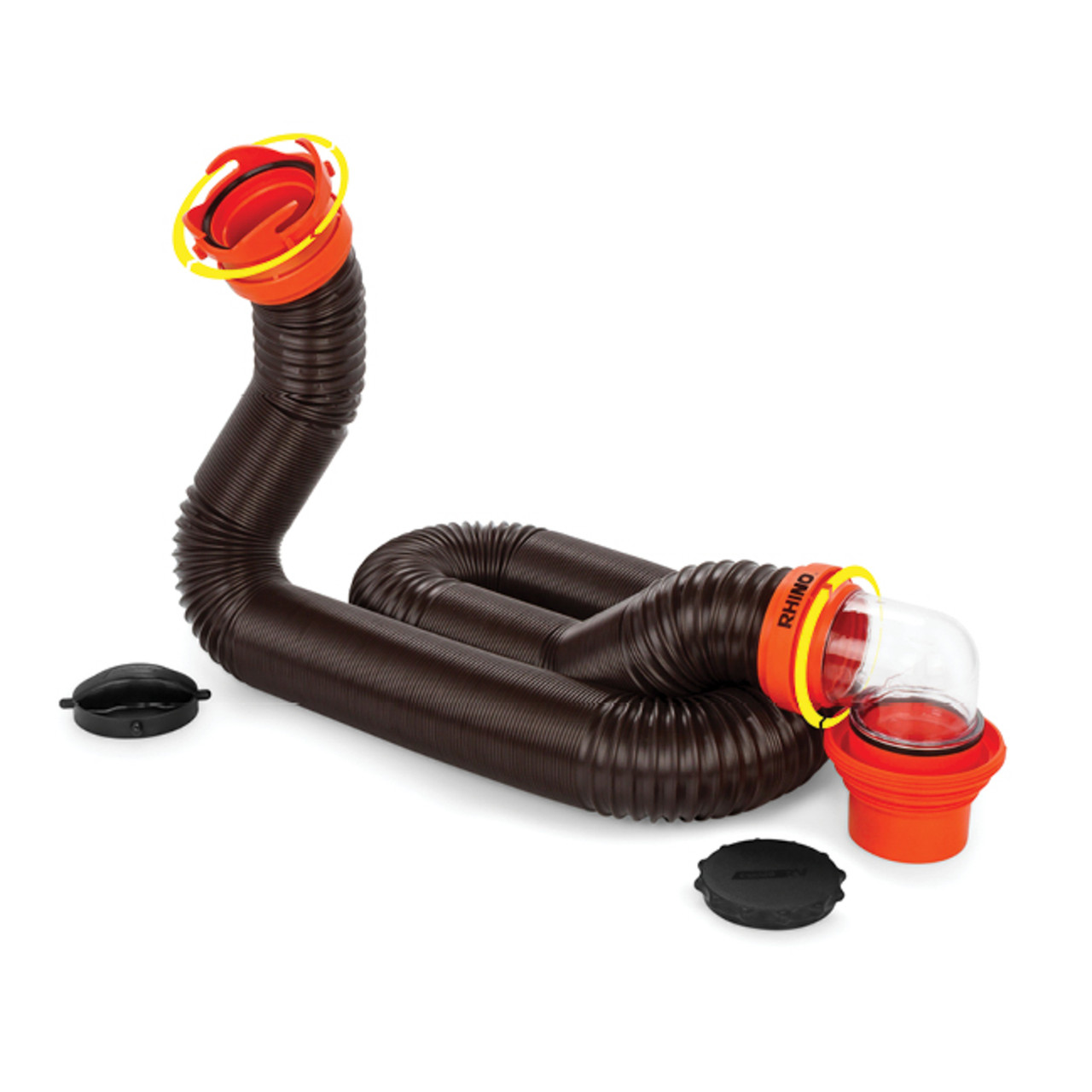 RhinoFLEX 15' Camper/RV Sewer Hose Kit — Includes 4-in-1 Adapter, Clear ...