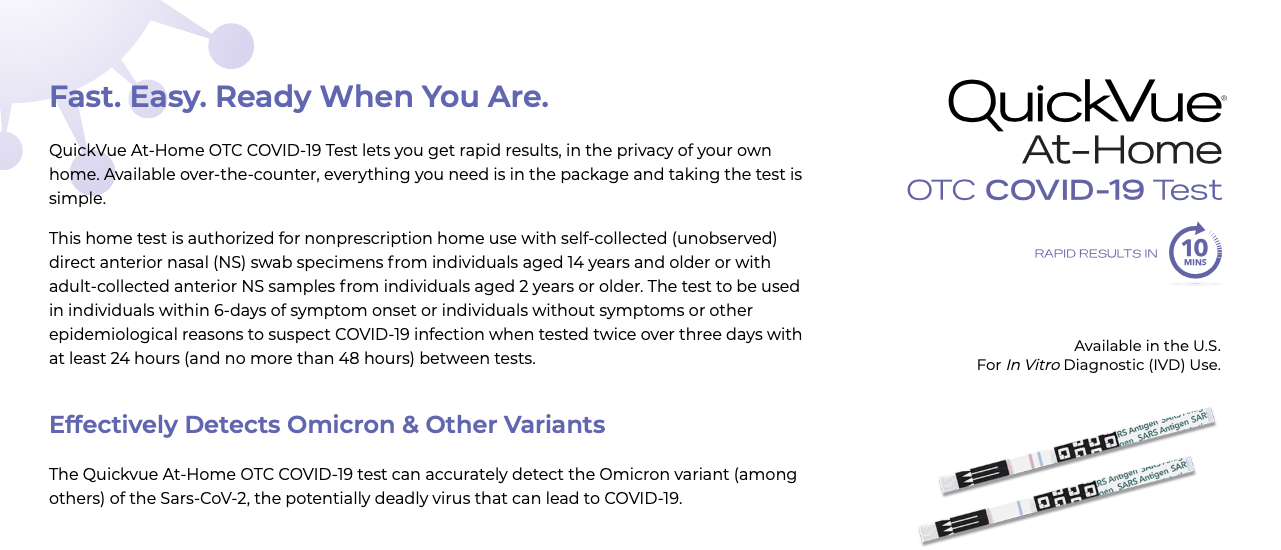 QuickVue At-Home OTC COVID-19 Test Kits By Quidel