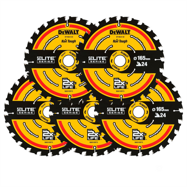 5 x DeWalt DT10624 165mm 24T 20mm Elite Cordless Circular Saw Blade
