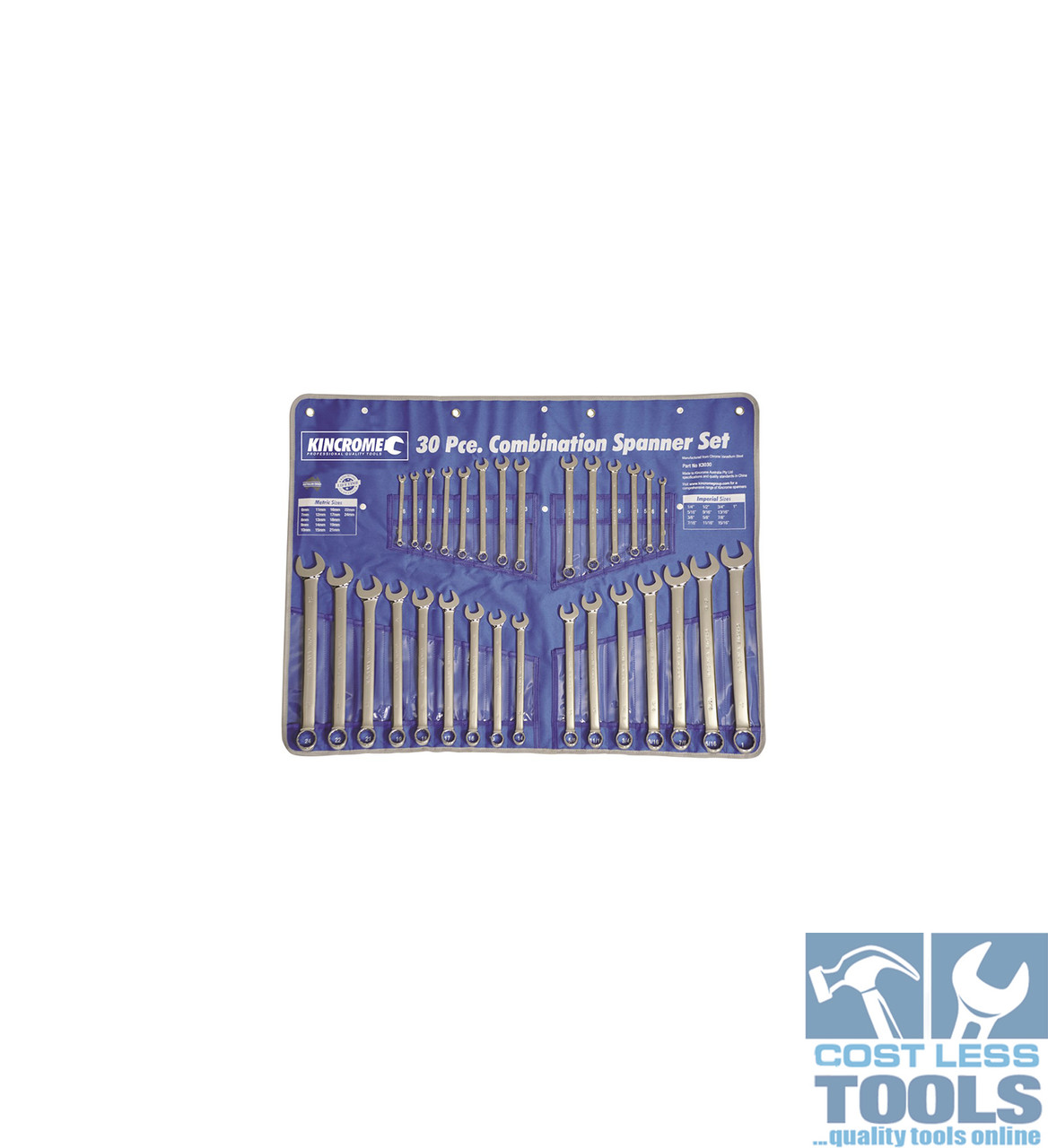 Kincrome 30 Piece Metric/Imperial Combination Spanner Set - Cost Less Tools