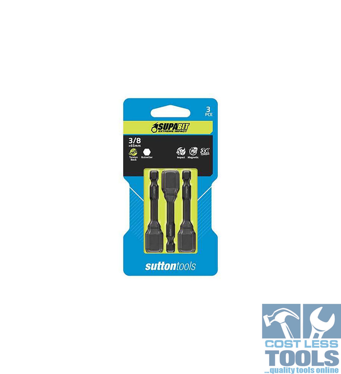 Sutton 3 Piece 3/8" x 65mm SupaBit Impact Hex Drive Nutsetter Tek Bit ...