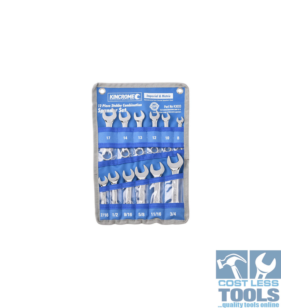 Kincrome 12 Piece Metric/Imperial Combination Spanner Set - Cost Less Tools