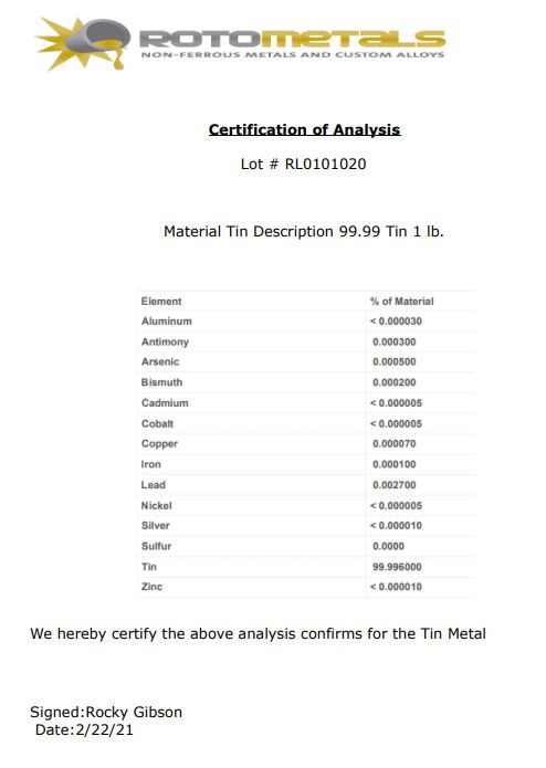 Tin Metal - RotoMetals