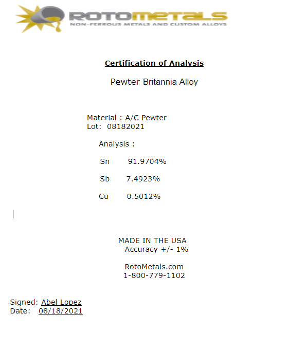 Pewter Alloys - RotoMetals