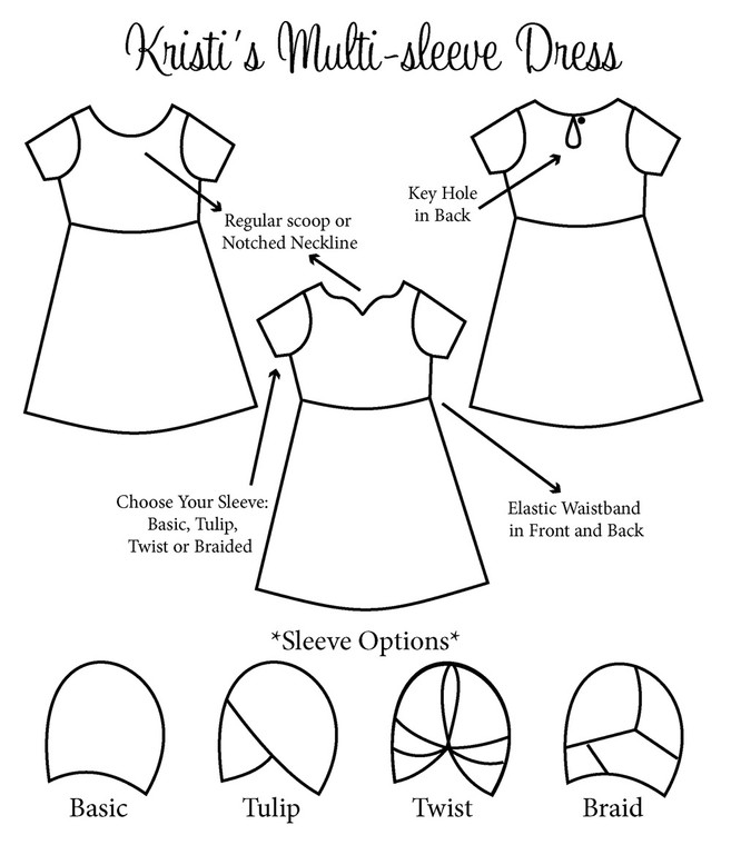 Kristi's Multi-Sleeve Dress Sizes 2T to 14 Kids PDF Pattern