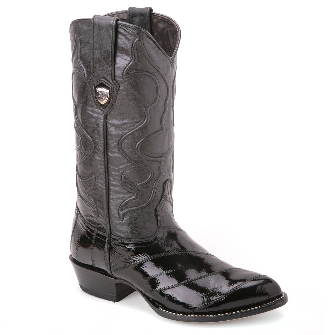 Wild West Black Genuine Eel Skin Men's Cowboy Western Heel Boots